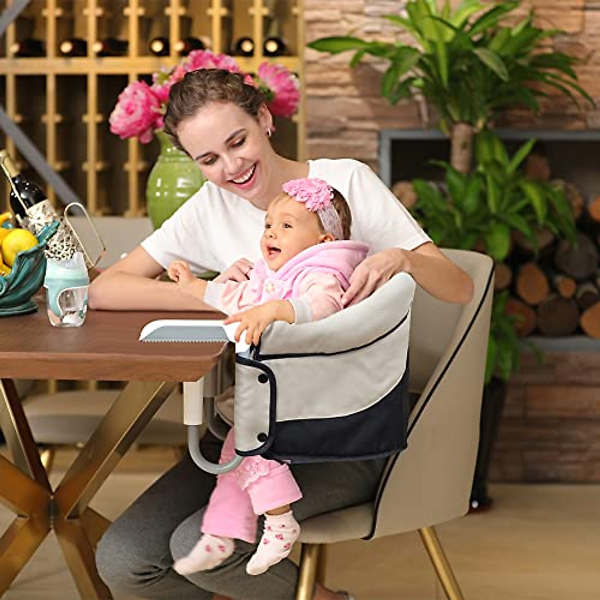 Hook On High Chair, Clip on High Chair for Babies and Toddlers, Portable & Foldable Table High Chair for Home and Travel, Portable Baby Chair for Eating(Navy Blue)