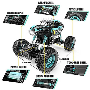 CROBOLL 1:12 Large Remote Control Car for Boys Kids with Lifting Function,4WD RC Cars Electric Monster Truck Toy Gifts 4X4 Off-Road RC Rock Crawler 2.4GHz All Terrain RC Truck with 2 Batteries(Cyan)