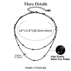 FOCALOOK Choker Necklace for Women Beaded Chain Double Layered Necklace Black Metal Boho Necklaces for Women