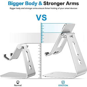 OMOTON Adjustable Tablet Stand for Desk, Upgraded Longer Arms for Greater Stability, T2 Tablet Holder with Hollow Design for Bigger Sized Phones and Tablets Such as iPad Pro/Air/Mini, Silver