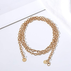Jurxy Multilayer Alloy Waist Chain Body Chain for Women Golden Waist Belt Pendant Belly Chain Adjustable Body Harness for Jeans Dresses – Gold Style 5