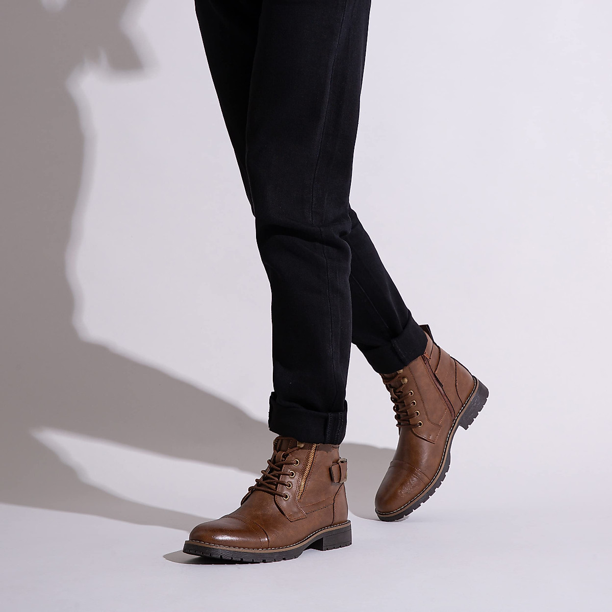 Vostey Men's Boots Casual Dress Boots for Men Brown Boots Mens Motorcycle Combat Ankle Boot (BMY678A dark brown 10)