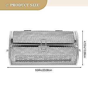 Luxshiny Hibachi Grill Stainless Steel Rotisserie Basket, Grilled Cage Basket Round Rotating Basket Air Fryer Accessories for BBQ Grill Bakeware (12×23cm) Grilling Accessories