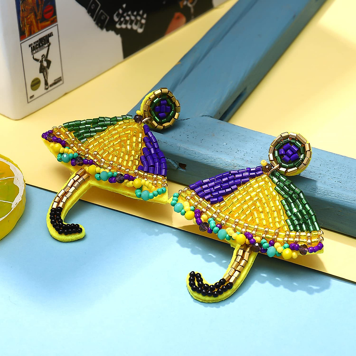 Bead Dangle Earring for Women Mardi Gras Mask Earrings Carnival Beaded Hat Pendant Earrings Dionysia Umbrella Drop Dangle Earrings Holiday Beads Earrings Mardi Gras Theme Earrings (Bead Dangle Earrings C)