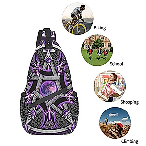 Crossbody Sling Backpack Purple Wiccan Star Pentagram Men Women Hiking Chest Shoulder Bag