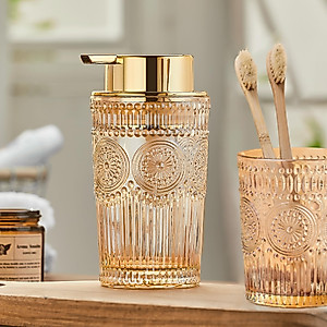 LEICURACE Foaming Hand Soap Dispenser,Glass Foam Soap Dispenser,Toothbrush Holder,Refillable Liquid Soap Dispenser,Lotion Dispenser (S-Gold-Foaming)