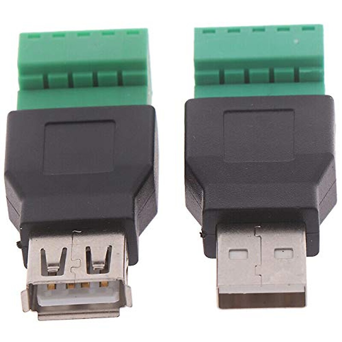 VizGiz 2 Pack USB 2.0 Plug Replacement 5Pin Solderless Screw On Type USB Terminal Block Connector Male and Female Socket Jack Adapter for LED Strip Lights USB Charging Projects Camera Electronics Test