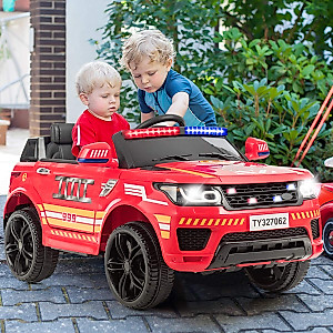 Costzon Ride on Car, 12V Battery Powered Police SUV Vehicle w/Remote Control, Siren Flashing Light, Horn Music, Intercom, Spring Suspension, 3 Speeds, USB, 4 Wheeler Truck, Kids Cars to Drive, Black