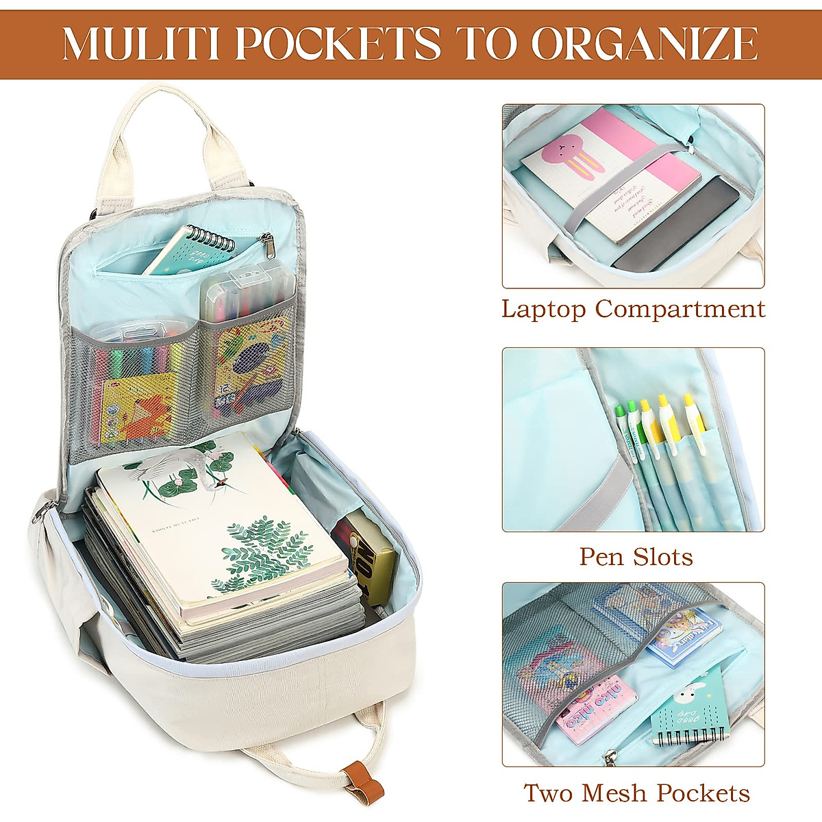 MYHOZEE School Backpacks for Girls, Laptop Backpack Travel Daypack 15.6 Inch Square Backpacks Casual Aesthetic College Bookbags