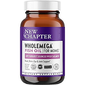 New Chapter Wholemega for Moms Fish Oil Supplement - Prenatal DHA with Omega-3 + Vitamin D3 for Prenatal & Postnatal Support - 180 ct, 500mg Softgels
