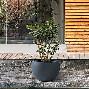 Kante 20" D Lightweight Concrete Outdoor Round Bowl Planter, Outdoor/Indoor Large Planters Pots with Drainage Hole for Garden Patio Balcony Deck Living Room, Charcoal