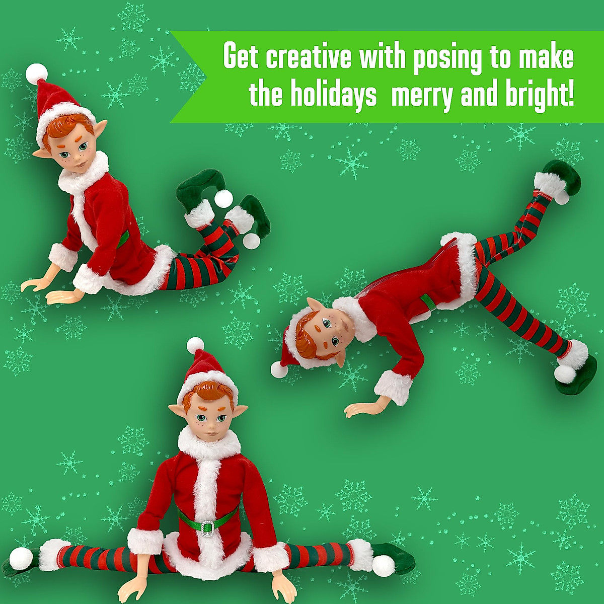 The Original Elf Christmas Dolls, 12" Christmas Elf Doll, Toy Elf for Kids or Décor, Mini Toy Elf Dolls for Christmas, Christmas Elf Decorations, Poseable Little Elf Shelf Sitters with Dangling Legs