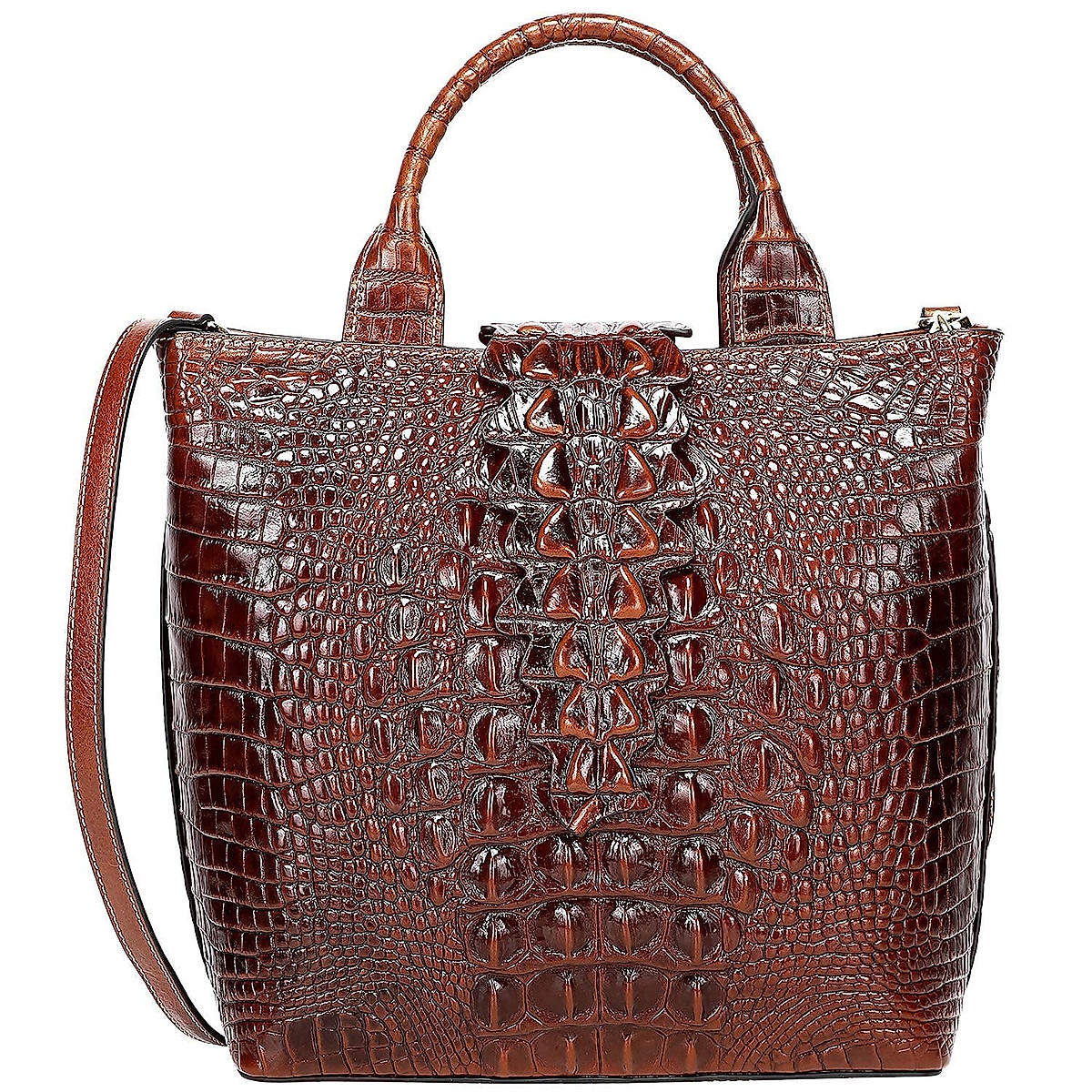 PIJUSHI Designer Genuine Leather Top Handle Satchel Handbags with Crocodile Wristlet Wallet