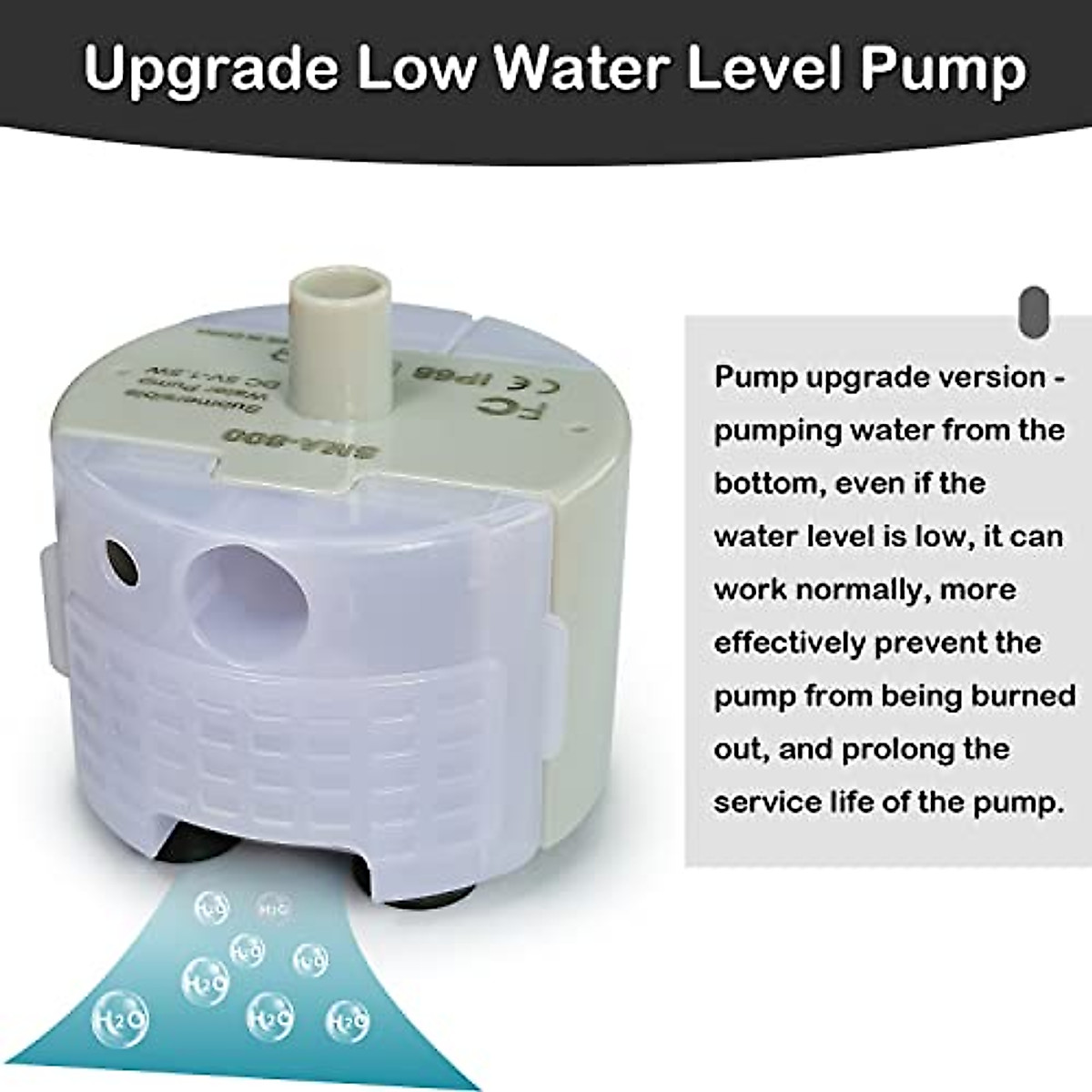 Cat Water Fountain Pump,Cat Fountain Pump Replacement Pump SMA-800 Submersible Motor,Pet Water Fountain Pump for Stainless Steel Cat Water Dispenser (Bottom Pumping)