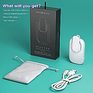 renemos Face Mask Fan Clip on - Electric Cooling Fan for Mask Wearable, Updated Larger Air Velocity with Soft Silicone Coating, Portable and Rechargeable