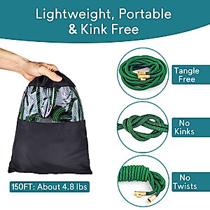 150 ft Expandable Garden Hose - New Flexible Water Hose 150ft with 10 Pattern Spray Nozzle, 3/4 Solid Brass Connectors, Retractable Latex Core - Lightweight Expanding Hose