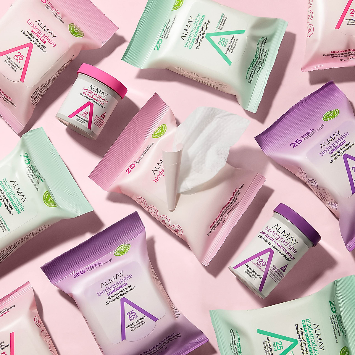 Almay Makeup Remover Cleansing Towelettes, Biodegradable Micellar Water Wipes for Sensitive Skin, Hypoallergenic, Cruelty Free, Fragrance Free, 25 Count