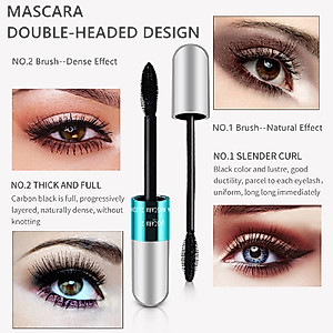 2 Pack Lash Cosmetics Mascara 5x Longer Lash Mascara, 2 in 1 Black Mascara Waterproof Mascara Volume and Length Eye Cosmetics Long-Lasting Natural Liquid Eyelash Mascara Black Makeup