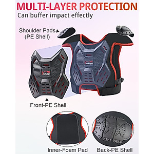 StarknightMT 2 Sets Kids ATV Riding Gear - Protective Shoulder Pad Chest Back Spine Protector with Quick Release Straps(Black+Red)