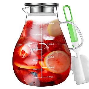 Glass Teapot Stovetop & Microwave Safe, Heatproof Borosilicate Glass Teapot Water Pitcher with Wooden Lid and Removable Filter, Teapot for Loose Leaf and Fruit Tea and Fragrant Tea (2500MI(88OZ))