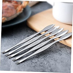 Healvian 5pcs Stainless Steel Crab Fork Tool Heavy Duty Forks Seafood Tools Lobster Eating Tools Prawns Picks Seafood Opener Tool Set Crabs Eating Tools Kit Crabs Eating Fork Silver