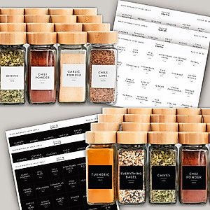 Glass Spice Jars with Label, 24PK Bamboo Spice Jar Set 4oz Seasoning Containers with Labels, Pepper Grinder, 374 Spice Labels, Spice Bottles Funnel, Empty Spice Jars and Shaker Lids Spice Containers