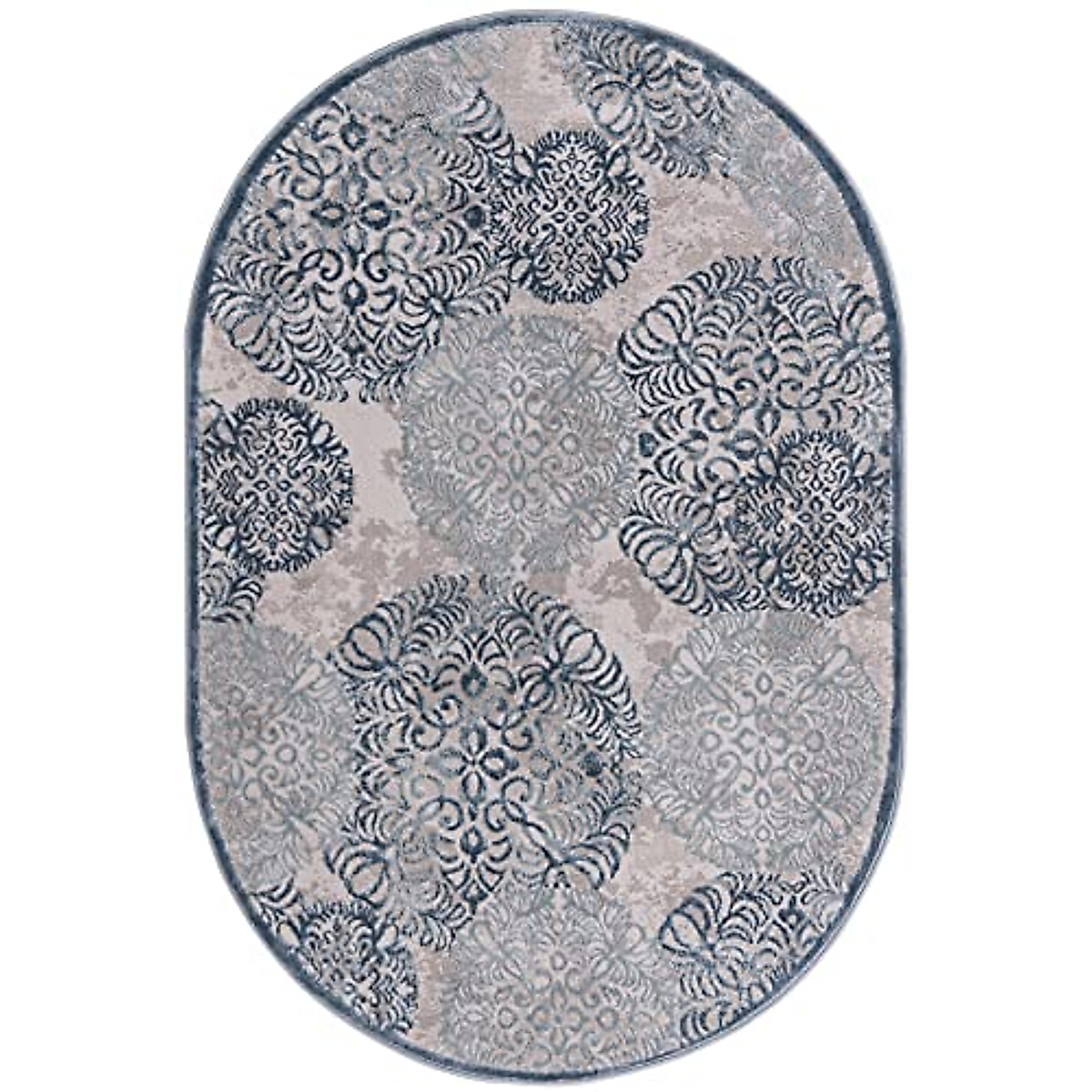 Unique Loom Aberdeen Collection Area Rug - Chatsworth (Oval 4' 0" x 6' 0", Blue/ Beige)