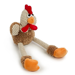 goDog Checkers Skinny Rooster Squeaky Plush Dog Toy, Chew Guard Technology - Brown, Large