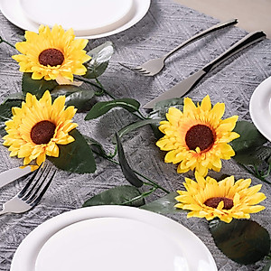 Houele 2 Pack Artificial Sunflower Garland 7.9 FT Silk Sunflower Hanging Vine with Artificial Flowers Green Leaves Wedding Table Home Decor Garden Craft Party Decoration