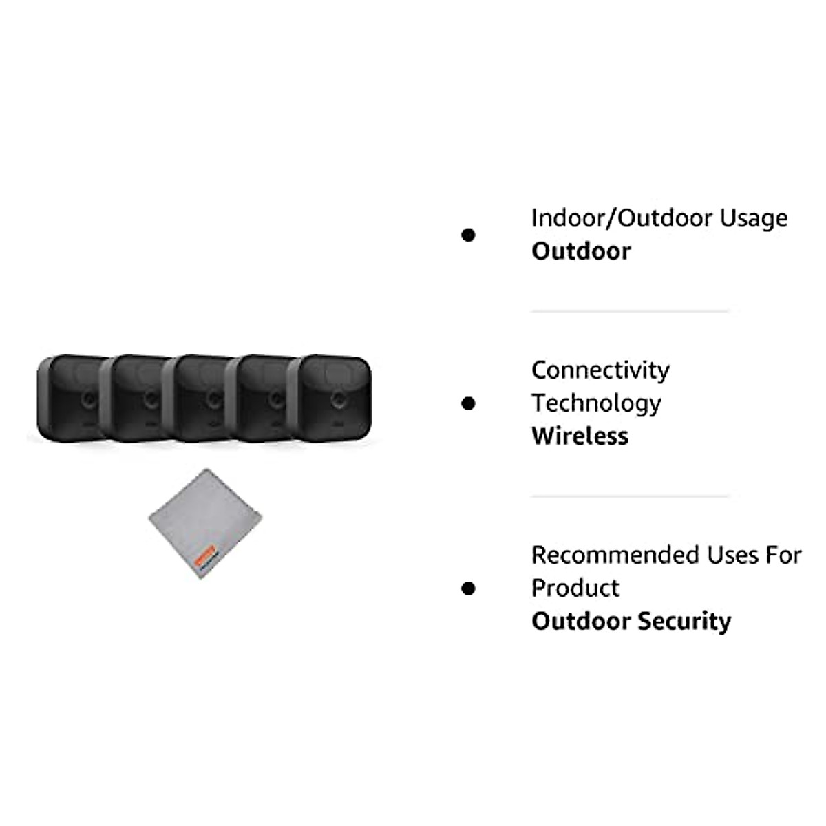 Outdoor Blink Wireless Battery-Powered, Motion Detecting, Weather Resistant Security Camera System Kit with Playhardest Cleaning Cloth (Black - 5 Cam)