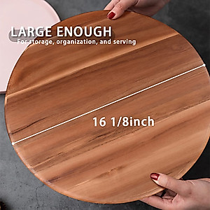 Acacia Wood Lazy Susan Turntable,16.14inch Big Wooden Rotate Tray Storage Organizer Tray for Kitchen Dinner Party, Rotating Disc Grazing Plate, Countertop Table Centerpiece, Cheese Charcuterie Platter