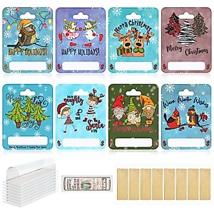 Famsoule Christmas Money Holder Ornaments for Gifting Cash, Checks, Variety of Colors, and Designs of Money Gift Card with Plastic Cover and Adhesive for Christmas Decoration（8 Pack ）