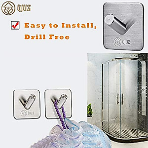 QJUZ Adhesive Hooks, Towels Hooks, Wall Hooks Heavy Duty SUS304 Stainless Steel Super Powerful Stick on Hooks, Bathroom Kitchen Organizer for Hanging Robes/Towels/Clothes/Hats/Keys (4Packs)