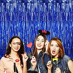 BTSD-home Blue Foil Fringe Curtain, Metallic Photo Booth Backdrop Tinsel Door Curtains for Wedding Birthday Bridal Shower Baby Shower Bachelorette Christmas Party Decorations(2 Pack, 6ft x 8ft)