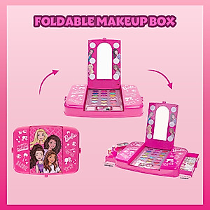Barbie Beauty Vanity Set with Light-Up Mirror, Includes Lip Gloss, Eye Shadow, Brushes, Nail Polish, Accessories, and More! Ages 3+ Perfect for Parties, Sleepovers, and Makeovers, by Townley Girl