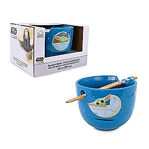 Star Wars: The Mandalorian Grogu"Nom Nom" Japanese Ceramic Dinnerware Set | Includes 20-Ounce Ramen Noodle Bowl and Wooden Chopsticks | Asian Food Dish Set For Home & Kitchen | Cute Baby Yoda Gifts