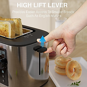 Anfilank Extra Wide Slot 2-Slice Toaster with Digital Countdown Timer, Stainless Steel, 6 Browning Settings, Built-in Warming Rack, Cancel/Bagel/Defrost Functions