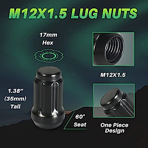 AUTOPTIM M12x1.5 Spline Lug Nuts - Replacement for 1998-2022 Honda Accord, 1997-2022 Honda CRV, 2004-2022 Honda Civic, 17mm Hex 1.38" Tall, Black Closed End Wheel Lug Nuts (20pcs)