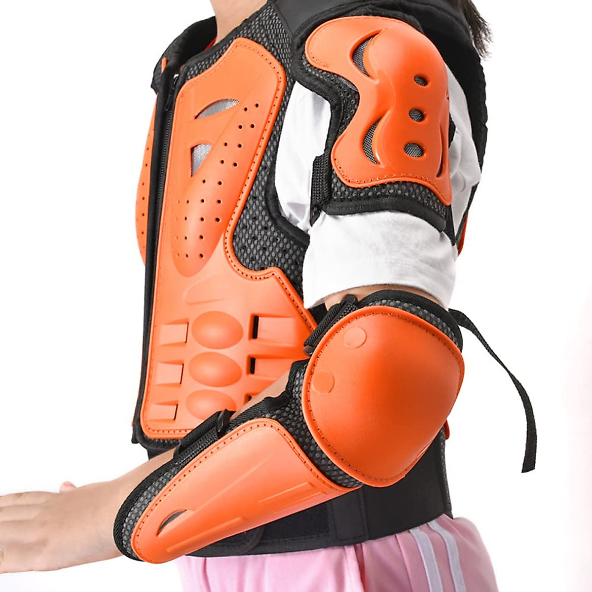 Kids Motorcycle Armor Vest Suit Body Dirt Bike Protective Gear Youth Chest Spine Protector Child Elbow Knee Pads for Outdoor Racing Riding Skating Snowboarding Skiing Orange