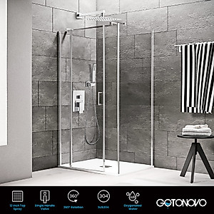gotonovo Rainfall Bathroom Shower System Rain Shower Head and Handle Set Wall Mounted Shower Complete Combo Solid Brass Pressure Balancing Shower Mixer Valve 12 Inch Polished Chrome