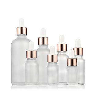 Furnido 12 Pack,1.7 Oz Frosted Glass Dropper Bottle,Empty Essential Oil Dropper Bottle Holder With Glass Eye Dropper,Rose-Golden Caps Perfume Travel Vial Container-Pipette,Stickers,Funnel included