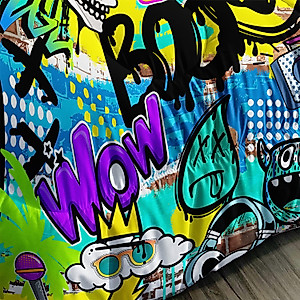 AILONEN Cartoon Skull Bedding Set Twin Size, Graffiti Theme Spray Paint Ink Textured Silhouette Comforter Set,Hip-Hop Style Soft Breathable Duvet Set for Boys Girls 3Pcs, 1 Quilt and 2 Pillowcases