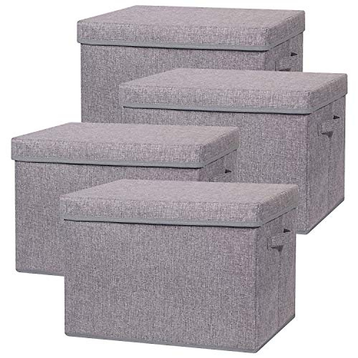 4 Pack Large Foldable Storage Box with Lids [16.5x11.8x11.8] Fabric Storage Cube Organizer Cloth Containers Linen Bins Baskets for Closet Clothes Clothing Bed Room