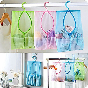 YJYdada Bathroom Storage Clothespin Mesh Bag Hooks Hanging Bag Organizer Shower Bath New (Pink)