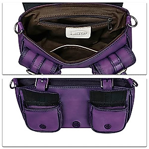 Genuine Leather Satchel for Women Vintage Handbag Purse Handmade Retro Crossbody Bag (Purple)