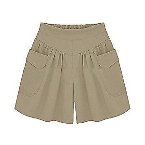 Hot Sale Drawstring Shorts, Thenlian Women Plus Size Solid Loose Hot Pants Pockets Lady Summer Casual Shorts (2XL, Khaki)