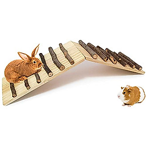 kathson Rabbits Wood Bridge Guinea Pig Climbing Ladder Natural Ramp Ladder Rat Toy Cage Habitat Accessories for Bunny Hamsters Gerbils Mice Mouse Chinchilla Hedgehog Small Animal