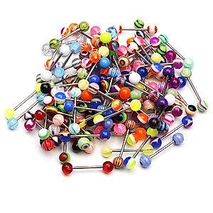 CrazyPiercing Wholesale Lot 50Pcs 14g Tongue Rings Barbells Nipple Barbell Piercing Jewelry Assorted Colors