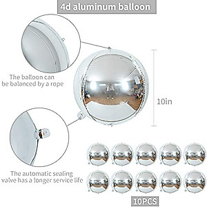 10 pcs Silver orbz balloon, 10 inch Foil Mylar Sphere Balloon for Birthday Party ,Wedding,Valentine's Day, Christmas,Baby Shower Decoration Supplies