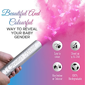 Santiago Design | Gender Reveal Confetti Cannon Poppers - Set of 4 (2 Blue 2 Pink) - 100% Biodegradable Confetti Tissue & Safe Powder Smoke - Baby Boy Girl Gender Reveal Party Supplies
